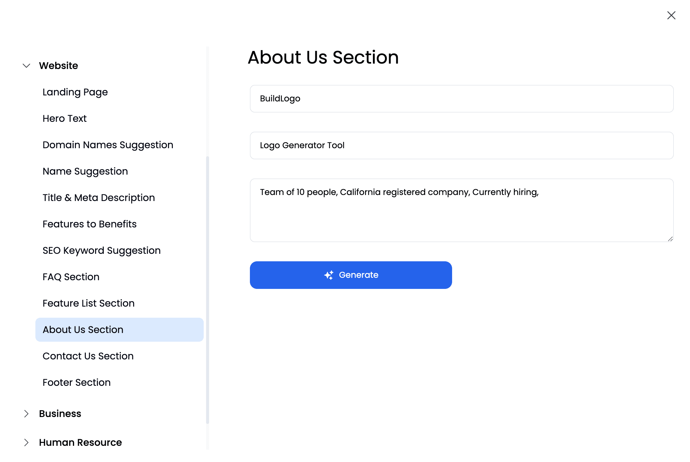 About Us Generator | AI Powered Website Tool